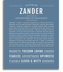 Zander Personalized Name Meaning Art Prints – Name Stories