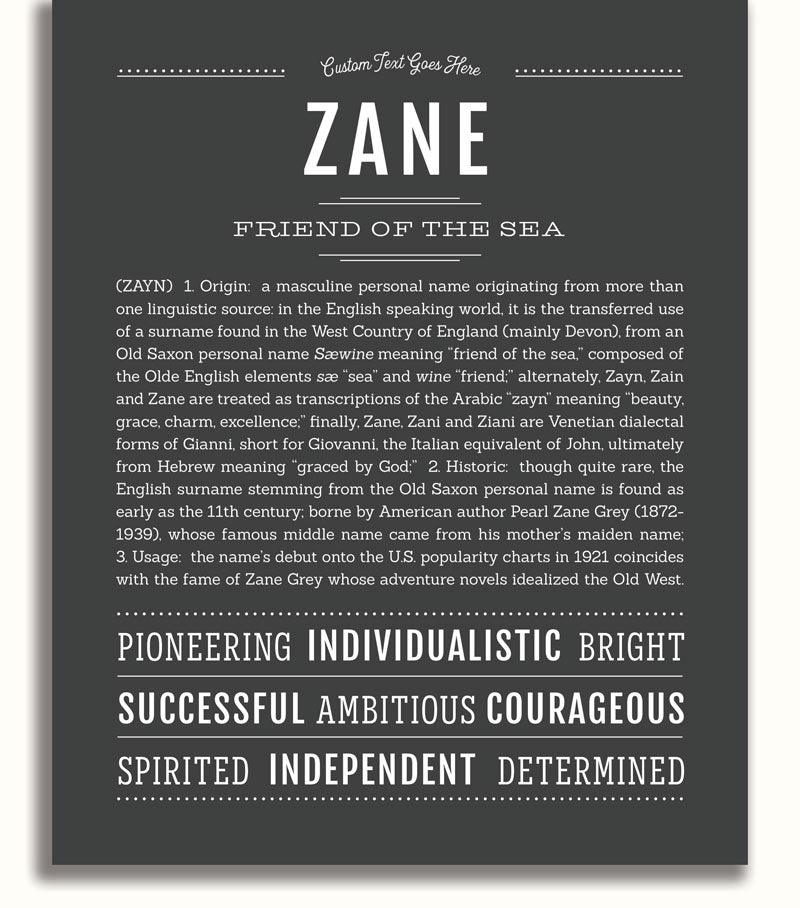 Zane Personalized Name Meaning Art Prints – Name Stories