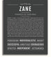 Zane Personalized Name Meaning Art Prints – Name Stories