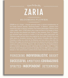 Zaria Personalized Name Meaning Art Prints – Name Stories