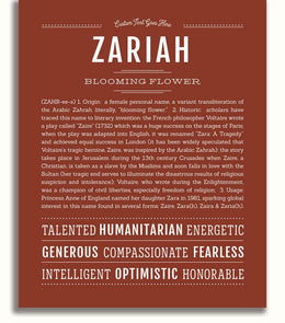 Zariah Personalized Name Meaning Art Prints – Name Stories