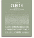 Zariah Personalized Name Meaning Art Prints – Name Stories
