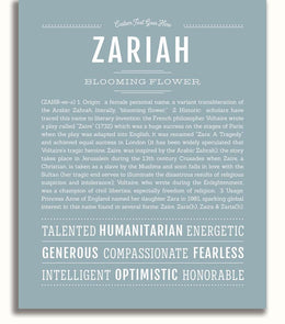 Zariah Personalized Name Meaning Art Prints – Name Stories
