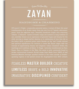 Zayan Personalized Name Meaning Art Prints – Name Stories