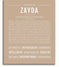 Zayda Personalized Name Meaning Art Prints – Name Stories