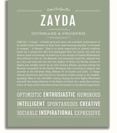 Zayda Personalized Name Meaning Art Prints – Name Stories
