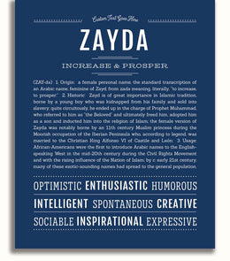 Zayda Personalized Name Meaning Art Prints – Name Stories