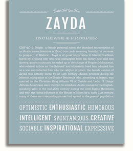 Zayda Personalized Name Meaning Art Prints – Name Stories