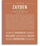 Zayden Personalized Name Meaning Art Prints – Name Stories