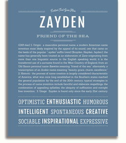 Zayden Personalized Name Meaning Art Prints – Name Stories