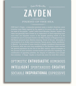 Zayden Personalized Name Meaning Art Prints – Name Stories