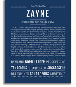 Zayne Personalized Name Meaning Art Prints – Name Stories