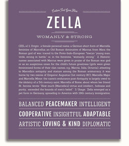 Zella Personalized Name Meaning Art Prints – Name Stories