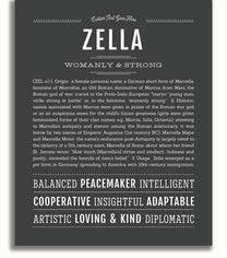 Zella Personalized Name Meaning Art Prints – Name Stories