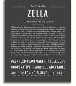 Zella Personalized Name Meaning Art Prints – Name Stories