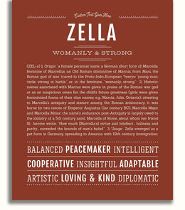 Zella Personalized Name Meaning Art Prints – Name Stories