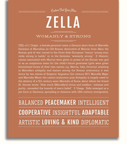 Zella Personalized Name Meaning Art Prints – Name Stories