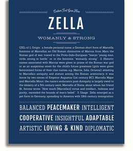 Zella Personalized Name Meaning Art Prints – Name Stories