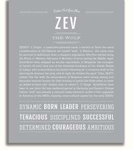 Zev Personalized Name Meaning Art Prints – Name Stories