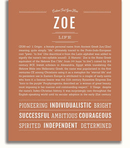 Zoe Personalized Name Meaning Art Prints – Name Stories