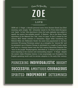 Zoe Personalized Name Meaning Art Prints – Name Stories