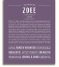Zoee Personalized Name Meaning Art Prints – Name Stories